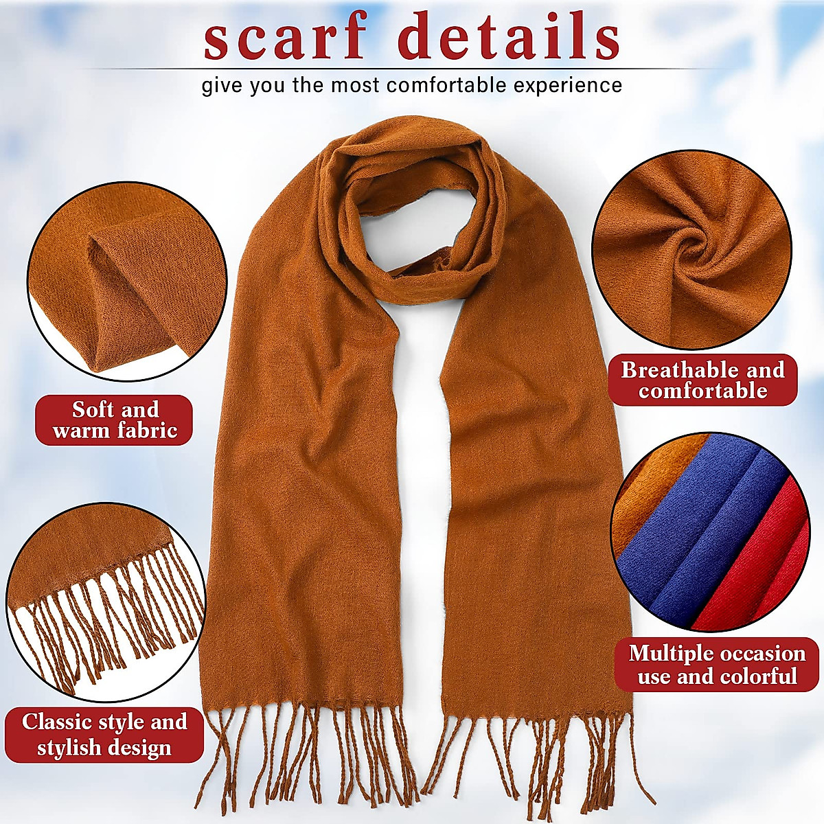 8 Pieces Scarf and Gloves Winter Knit Scarf and Glove Set, Cashmere Soft Scarf with Touchscreen Gloves for Women Gift (Black, Caramel, Navy, Burgundy)