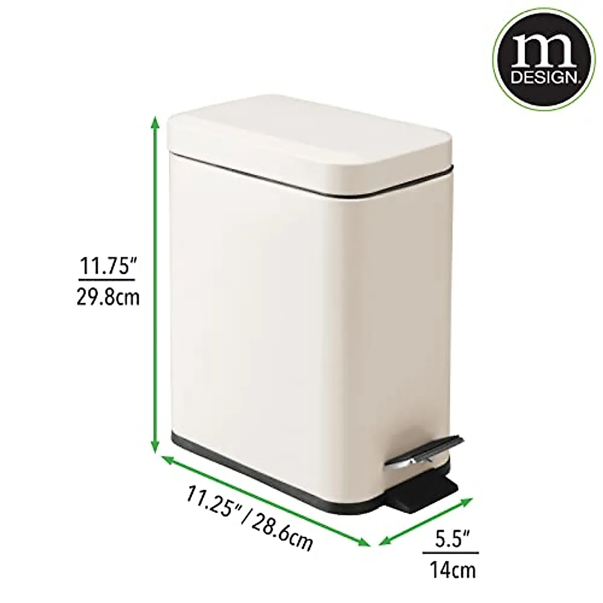 mDesign Small Modern 1.3 Gallon Rectangle Metal Lidded Step Trash Can, Compact Garbage Bin with Removable Liner Bucket and Handle for Bathroom, Kitchen, Craft Room, Office, Garage - Cream/Beige