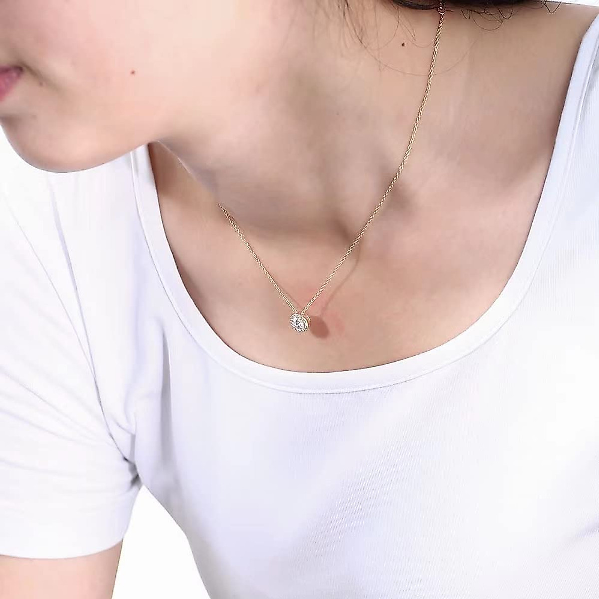 Hroevc Cubic Zirconia Solitaire Pendant Necklace for Women(Gold)