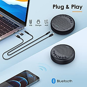 Conference Speaker and Microphone - EMEET Luna 360° Voice Pickup w/Noise Reduction/Mute/Indicator USB Bluetooth Speakerphone w/Dongle for 8 People Daisy Chain for 16 Compatible with Leading Software