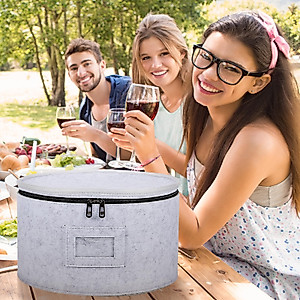 LITLANDSTAR Modern China Storage Case, 7" W x 5.5" H Thick Felt Plate Quilted Case with 12 Felt Dividers for Dinnerware Storage and Transport