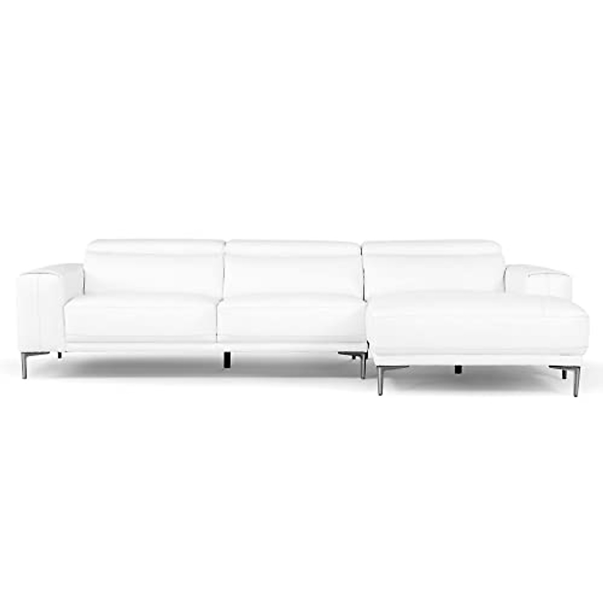 Zuri Furniture Rousso Leather Sectional with Ratcheting Headrests and Right Chaise in White