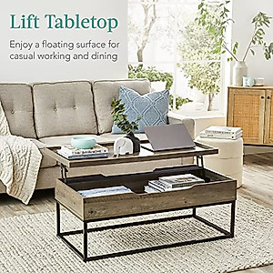 Best Choice Products 44in Lift Top Coffee Table, Large Adjustable Elevated Tabletop Furniture for Living Room, Office, Bonus Room w/Tray Edge Surface, Wood-Grain Finish, Hidden Storage - Gray Oak