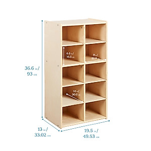 ECR4Kids Streamline 10 Cubby Tray Storage Cabinet, 5x2, Classroom Furniture, Natural