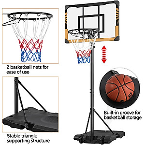 Topeakmart Adjustable Basketball Hoop Net Stand System Portable Basketball Goals Set with 28'' Width PVC Backboard & 2 Wheels for Youth