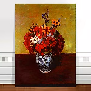 Paul Cezanne Dahlias in Flower Vase ~ FINE ART CANVAS PRINT Paintings Oil Painting Original Drawing Poster Photo Wall (10x14inch NO Framed)