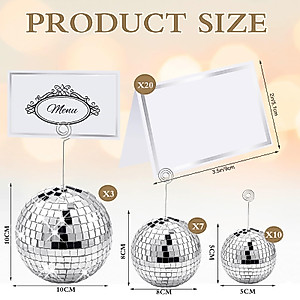 Maitys 60 Pcs Disco Ball Table Number Holder with Swirl Wire and Place Cards Party Favor Table Decoration Place Card Stand Silver Table Number Stand Name Card Photo Picture Holder Wedding Birthday