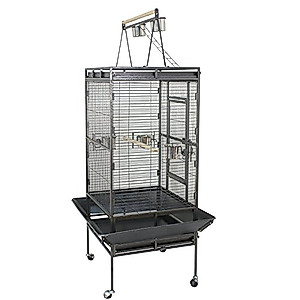 SUPER DEAL 68-inch Large Bird Cage with Rolling Stand African Grey Parrot Chinchilla Finch Cage Macaw Conure Cockatiel Cockatoo Pet House Wrought Iron Birdcage, Black