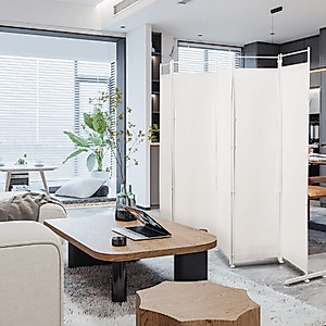 GOFLAME 6 Ft Room Divider, 6 Panel Folding Wall Divider, Freestanding Partition with Adjustable Foot Pads, Perfect Privacy Screen for Home Office, White