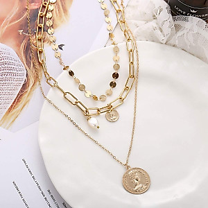 Neckcely 2 Pcs Dainty Layered Choker Necklaces Handmade Lock Heart Pendant Multilayer Adjustable Layering Chain Gold Necklaces Set for Women