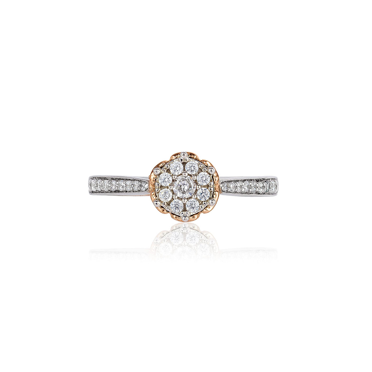 Jewelili Enchanted Disney Fine Jewelry 14K White Gold and Rose Gold 1/3 Cttw Diamond Belle Rose Composite Bridal Ring Size 7