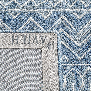 SAFAVIEH Micro-Loop Collection Area Rug - 9' x 12', Blue & Ivory, Handmade Moroccan Boho Tribal Wool, Ideal for High Traffic Areas in Living Room, Bedroom (MLP502M)