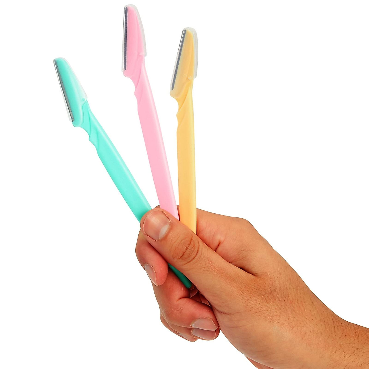 Glamlily 60-Pack Eyebrow Facial Razor for Women, Multipurpose Dermaplane Hair Remover Trimmer Tool, Colorful Shaving Tool Bulk Set, Disposable Self-Care (3 Colors, 6x1.4 In)