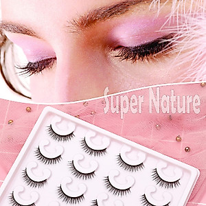 Short Eyelashes Natural Look 6D Wispy Mink Lashes 10 Pairs 100% Handmake Reusable Fake Eyelashe (Short-Natural_10pairs)