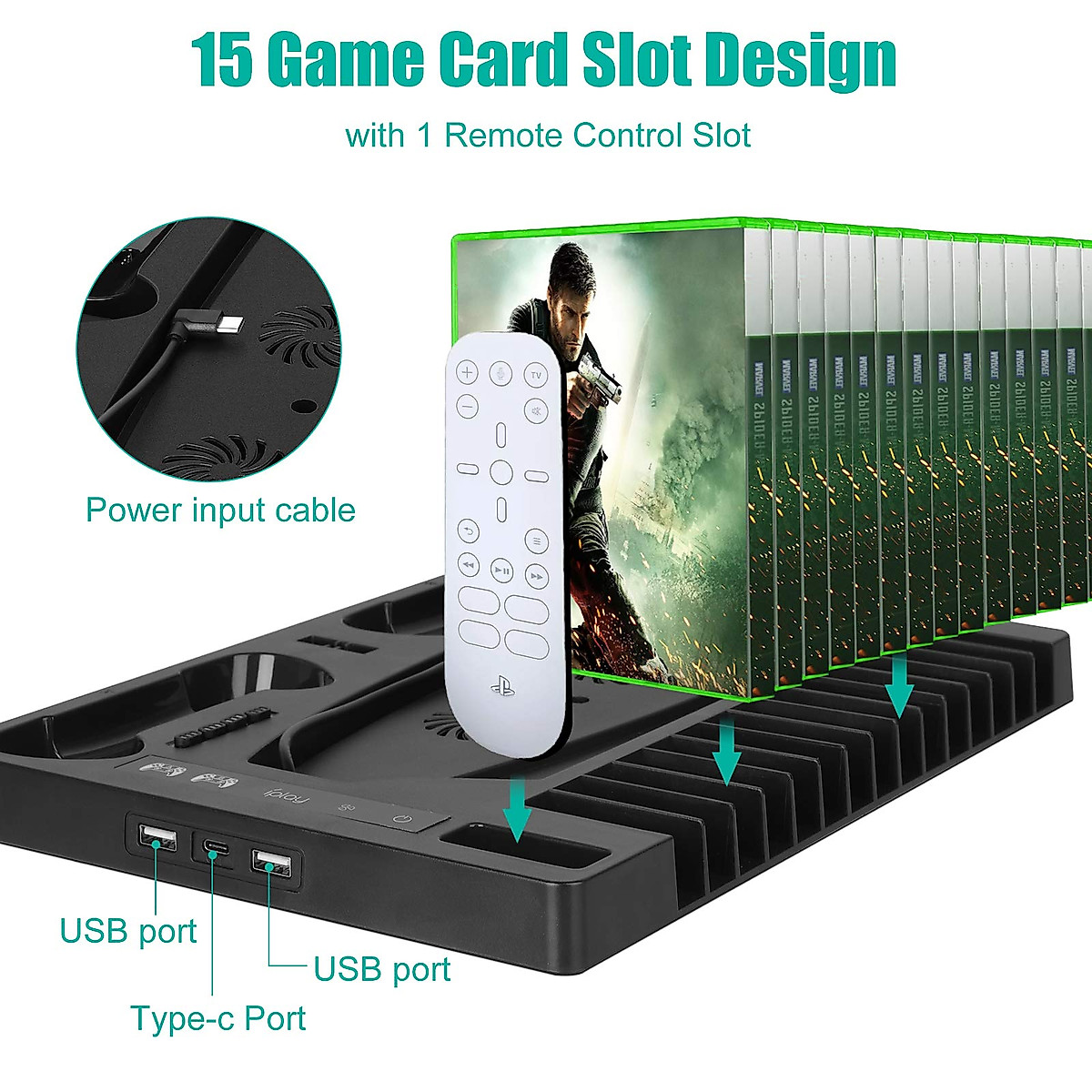 Linkstyle PS5 Vertical Stand with Cooling fan Dual PS5 Controller Charging Station Dock Led Indicator, 15 Game Storage, and Headset Holder for PS5 Console PS5 Digital Edition Console accessories