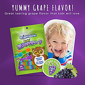 Kids’ Grape-Flavored Dental Flossers, Colorful Animals add Fun to Support Healthy Habits, Easy-Grip Handle and Fluoride-Coated Floss, Pack of 3 x 75 Pieces