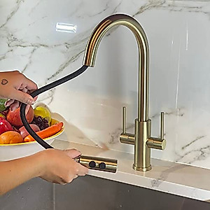 Luna&Muni,Kitchen faucets Brushed Nickel,Kitchen faucets,Kitchen Faucet with Pull Down Sprayer, Kitchen Sink Faucet with 2 Handles,Kitchen Sink faucets,Kitchen Sink faucets with pullout Sprayer