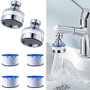 2Pack Sink Water Filter Faucet - Bathroom Sink Filter - 360° Rotating Faucet Filters Purifier Kitchen Tap Filtration Removes Chlorine Fluoride Heavy Metals Hard Water for Home Bathroom & Kitchen