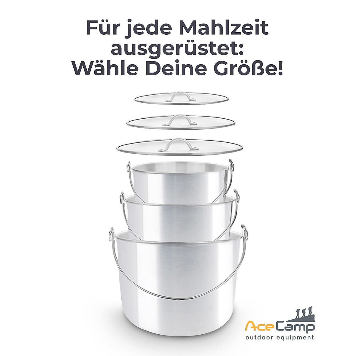 AceCamp® Camping Pot for Gas Stove Made of Aluminium with Handle and Lid [4L] - Camping Pots for Gas Cookers, Grills and Fire - Camping Pot Set Camping Pot - Camping Cooking Pot Set Camping