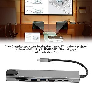 wendeekun TypeC Docking Station,8 in 1 TypeC Converter TypeC to PD/HDMI/RJ45/Memory Card/Storage Card/USB3.0 Adapter,Easy and Convenient Expansion