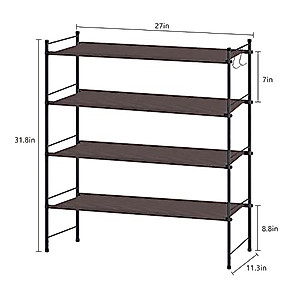 smusei Shoe Rack for Entryway 4 Tier Freestanding Adjustable Expandable Sturdy Closet Fabric Shoe Rack Storage Organizer with 2 Metal Hooks for Home, Dorm, Hallway, Bronze