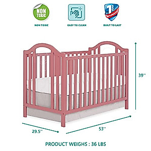Dream On Me Pacific Acrylic Convertible Crib In Rose, Greenguard Gold Certified, Made Of Durable And Sustainable Pinewood, Three Mattress Height Settings