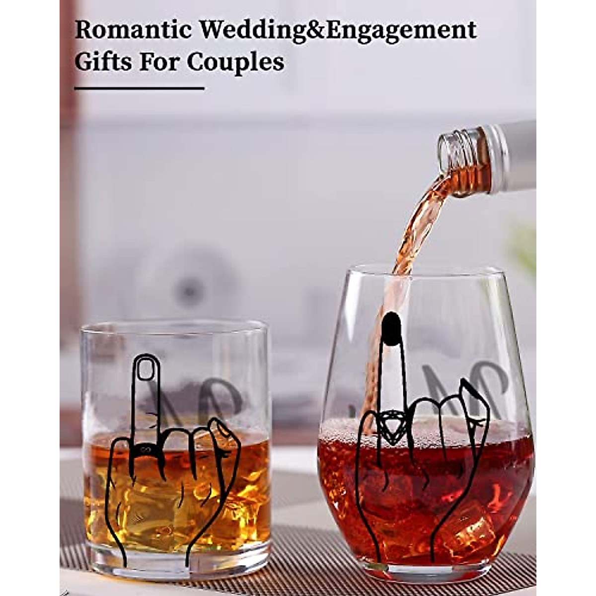Engagement Gifts for Couple- Wine and Whiskey Mr and Mrs Gifts,Wedding Gifts for Couple,Mr and Mrs Glasses,Unique Bridal Shower Gift for Bride