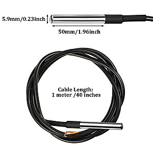 Weewooday DS18B20 1 m/ 3.2 Ft Digital Temperature Thermal Cable Waterproof Probe Sensor -55°C to +125°C, Compatible with Arduino/Raspberry Pi(15 Pieces)