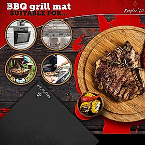 Keep'er'Lit BBQ Grill Mats for Outdoor Grilling, Set of 6 Non-Stick, Heavy Duty and Reusable BBQ Grill Mats with Silicon Brush