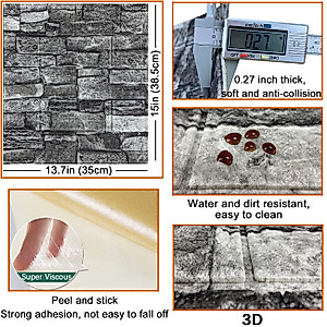 10PCS 3D Wall Panels Peel and Stick 3D Brick Wallpaper Peel and Stick Faux Stone Wall Panel Foam Brick Self-Adhesive Wallpaper (Black,10pcs)