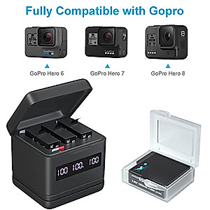 TOMSHEIR Hero 8/7/6 Battery 2-Pack 1800mAh and 3-Channel USB Storage Charger Fully Compatible with Gopro Hero 8, Hero 7, Hero 6 Black Official with High Speed Micro SD Card Reader Function