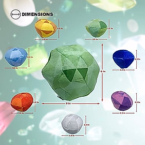 JDS Toy Store 9’’ Master Emerald Stuffed Toy Set with 7 Chaos Emerald, 2.5” Gems Inside; Gifts for Gamers - [Green, Red, Blue, Yellow, Purple, Cyan, and Gray]