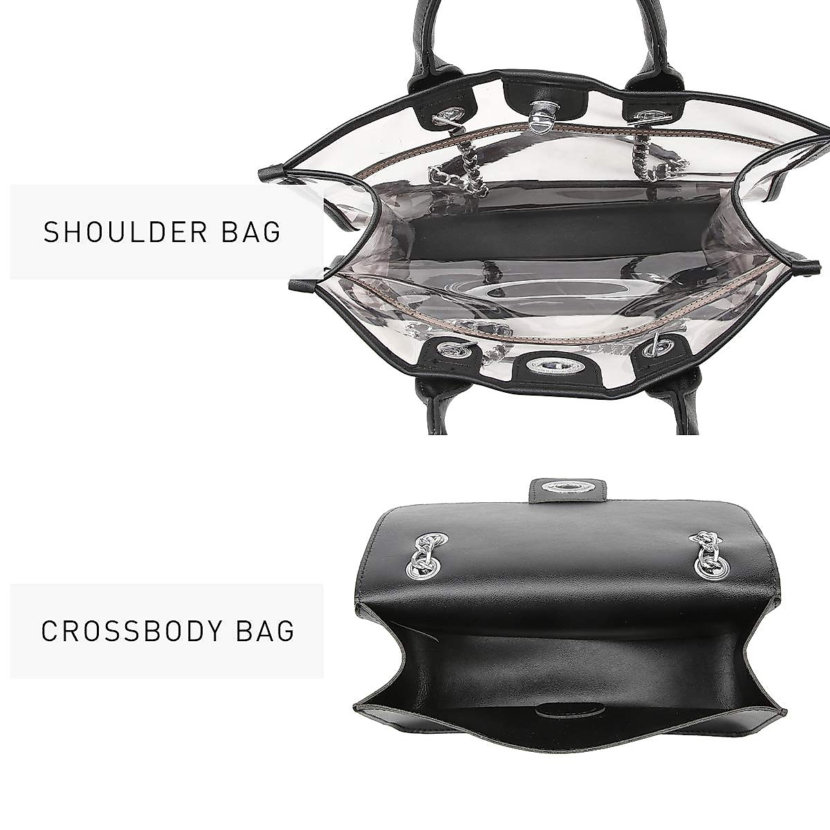 MARCO M KELLY Large Clear Tote Bag Stadium Approved Women Clear Purse for Stadium Events Crossbody 2 in 1 Shoulder Work Bag