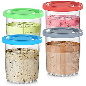24OZ Containers Replacement for Ninja Creami Deluxe pints 4 Pack, Compatible with NC500 Series 11-in-1 Ice Cream Makers, Extra Delux Pint Containers, XL Family Size Cups,Dishwasher Safe, Leak Proof