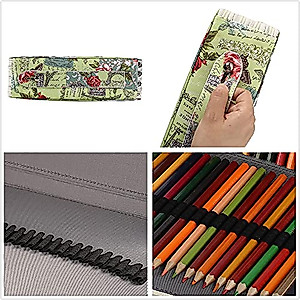 Shulaner 200 Slots Colored Pencil Case with Zipper Closure Large Capacity Butterflies and Rose Pattern Pencils Bag Waterproof Leather Pen Organizer Storage Holder for Artist
