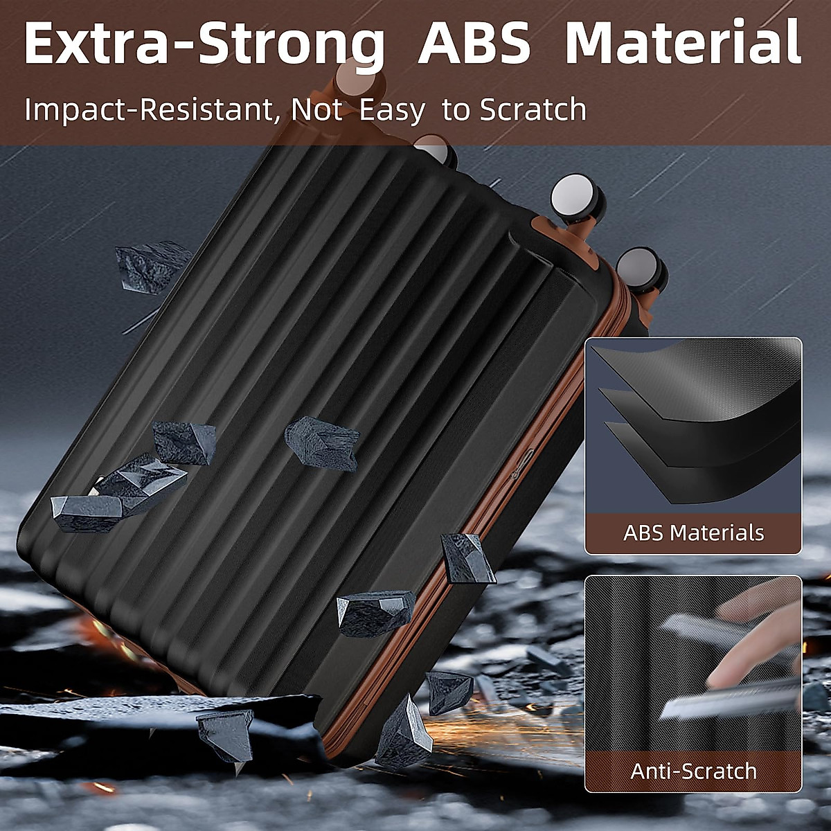 LARVENDER Luggage Sets 6 Piece, Expandable Hardside Suitcase Set Carry on Luggage with Spinner Wheels, Lightweight Travel Luggage Set with TSA Locks for Men and Women, Black