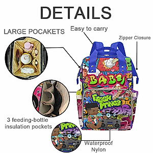 Artsadd Custom Diaper Bag Backpack with Hip Hop, Personalized Name Graffiti Retro Music Boy's Mommy Bags Baby Girl Boy Diaper Bags, Waterproof Nappy Travel Daypack for Dad Mom Gifts