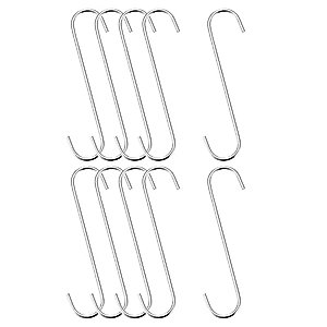 uxcell S Hanging Hooks, 8inch/200mm Extra Long Steel Hanger, Indoor Outdoor Uses for Garden, Bathroom, Closet, Workshop, Kitchen, Silver Tone, 10Pcs