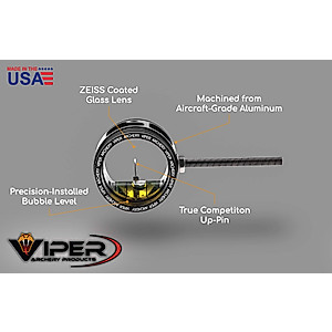 Viper Archery - Pro Series Target Archery Scope and Sight for Recurve and Compound Bows, 1 3/8" Aircraft Aluminum Housing, 0.019 Green Up Pin, 4X Magnification Glass Lens - Made in USA