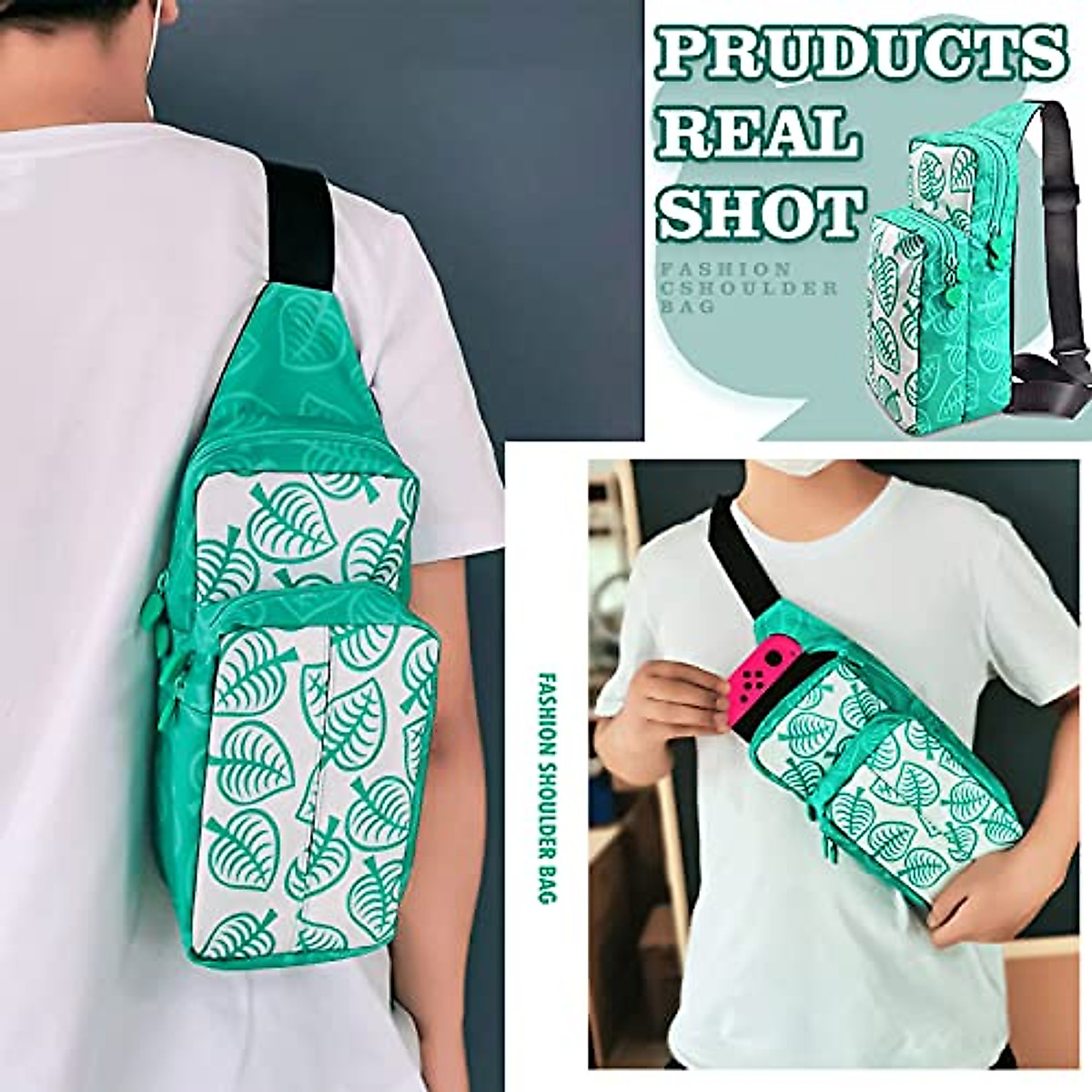 AIOMEST Cute Animal Crossing Switch Travel Bag, Crossbody Backpack Compatible for Switch OLED/Lite, Carrying Sling Bag for Switch Console, Pro Controller, Dock, Joy-cons