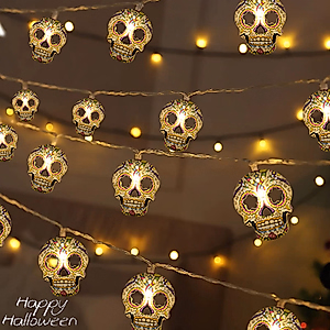 Halloween String Lights, 2 Packs Skull String Lights 30 LED Skull Lights 15ft Halloween Decoration Lights Battery/USB Powered Optional 2 Modes Halloween Lights Indoor Outdoor for Home Yard Patio