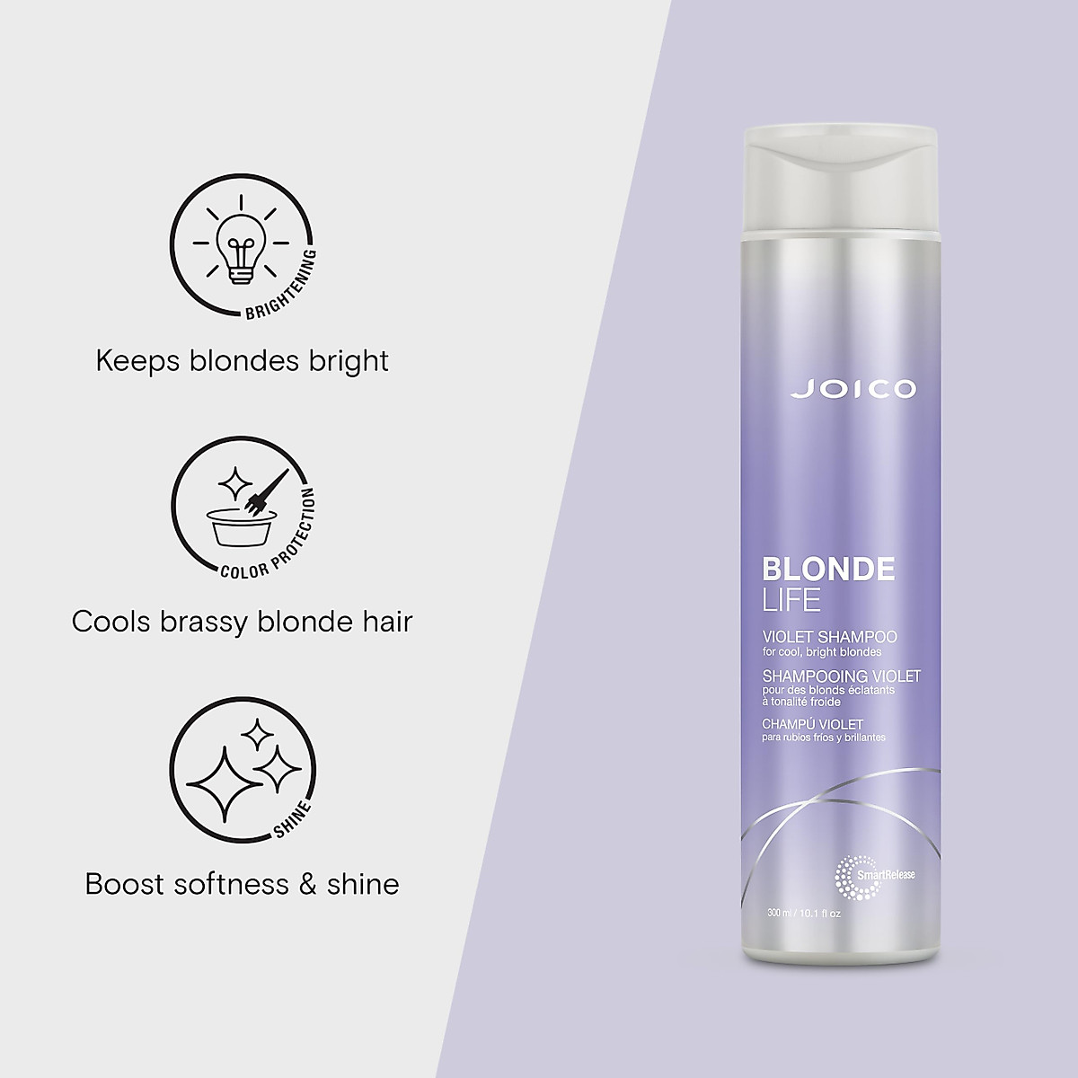 Joico Blonde Life Violet Shampoo | For Cool & Bright Blonde Hair | Neutralize Brassy Tones | Banish Yellow Tones | Boost Shine | Sulfate Free | With Monoi & Tamanu Oil | 10.1 Fl Oz