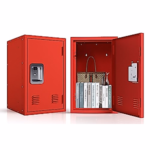 Campfun Metal Locker Storage Cabinet, 24" H Single Locker Cabinet, Small Storage Cabinet Easy Assembly, Lockable Storage Cabinet Organizer, Lockers for Kids Bedroom/Home/School/Office, Red