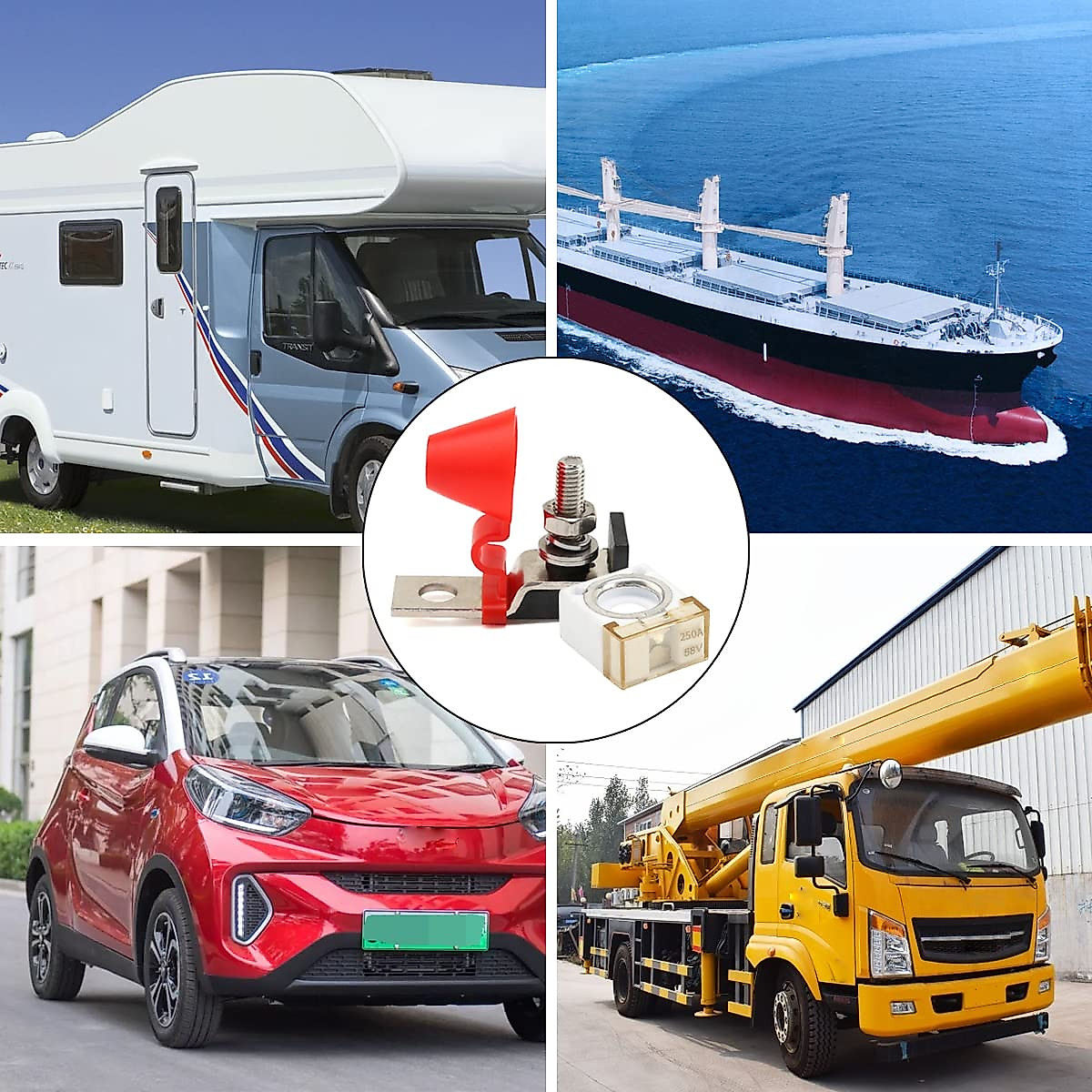 AUCELI Terminal Fuse Block Kit, 250A 58V DC Maximum, Single Stud 5/16" (M8) Compact Marine Rated Battery Fuse and Waterproof Terminal Mount Fuse Block Combo Pack Replacement for Boat Truck RV