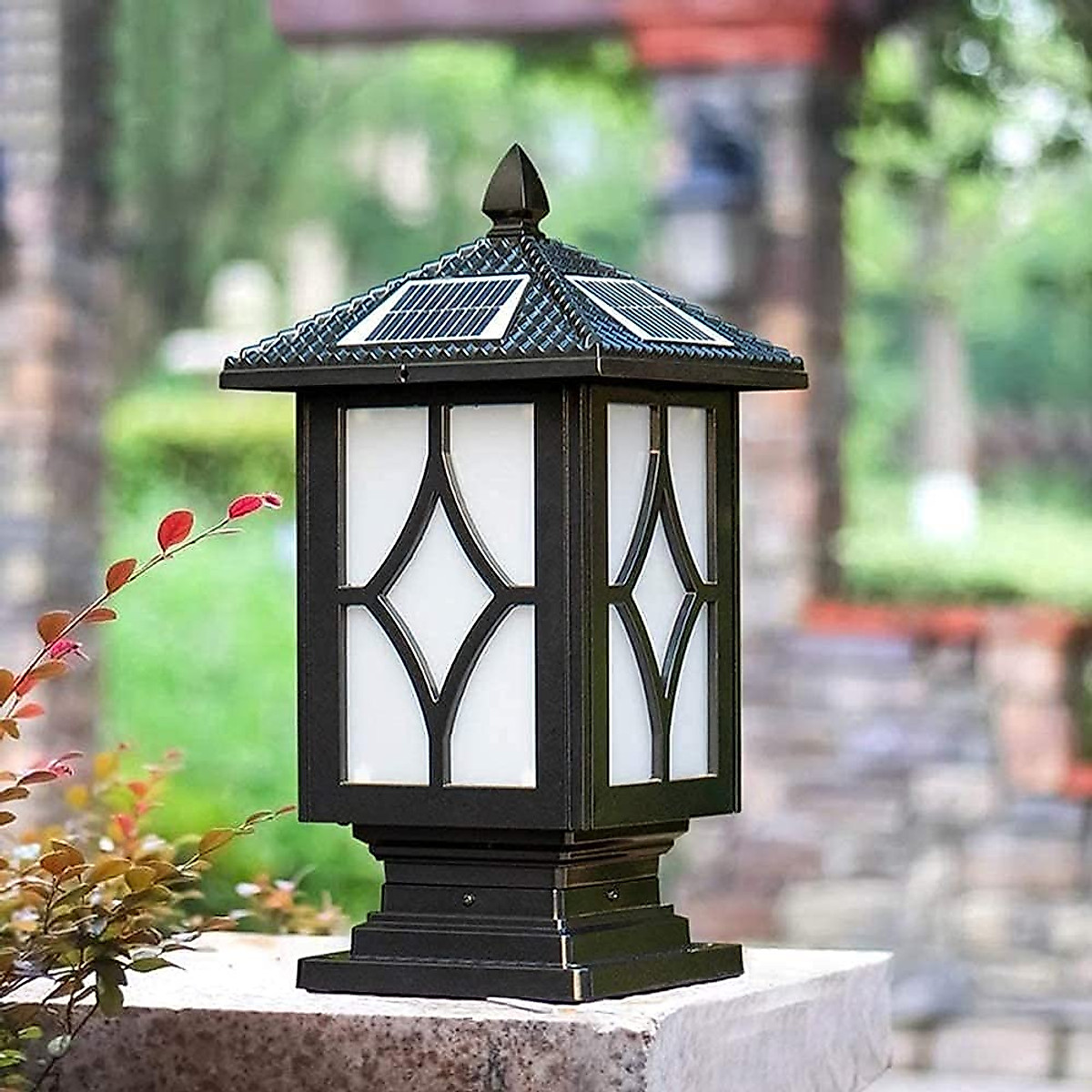 BOOHR Outdoor Solar Post Lights, IP65 Waterproof Antique Lawn Lights LED 2-Color Light Exterior Pillar Lights Fixture for Home Garden