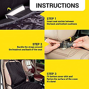 5 STARS UNITED Front Seat Dog Cover for Car - Durable Black Waterproof Protector Against Dirt, Mud & Fur - Scratch Proof Non-Slip Padded Quilted Front Seat Covers for Dog for Cars, Trucks & SUV