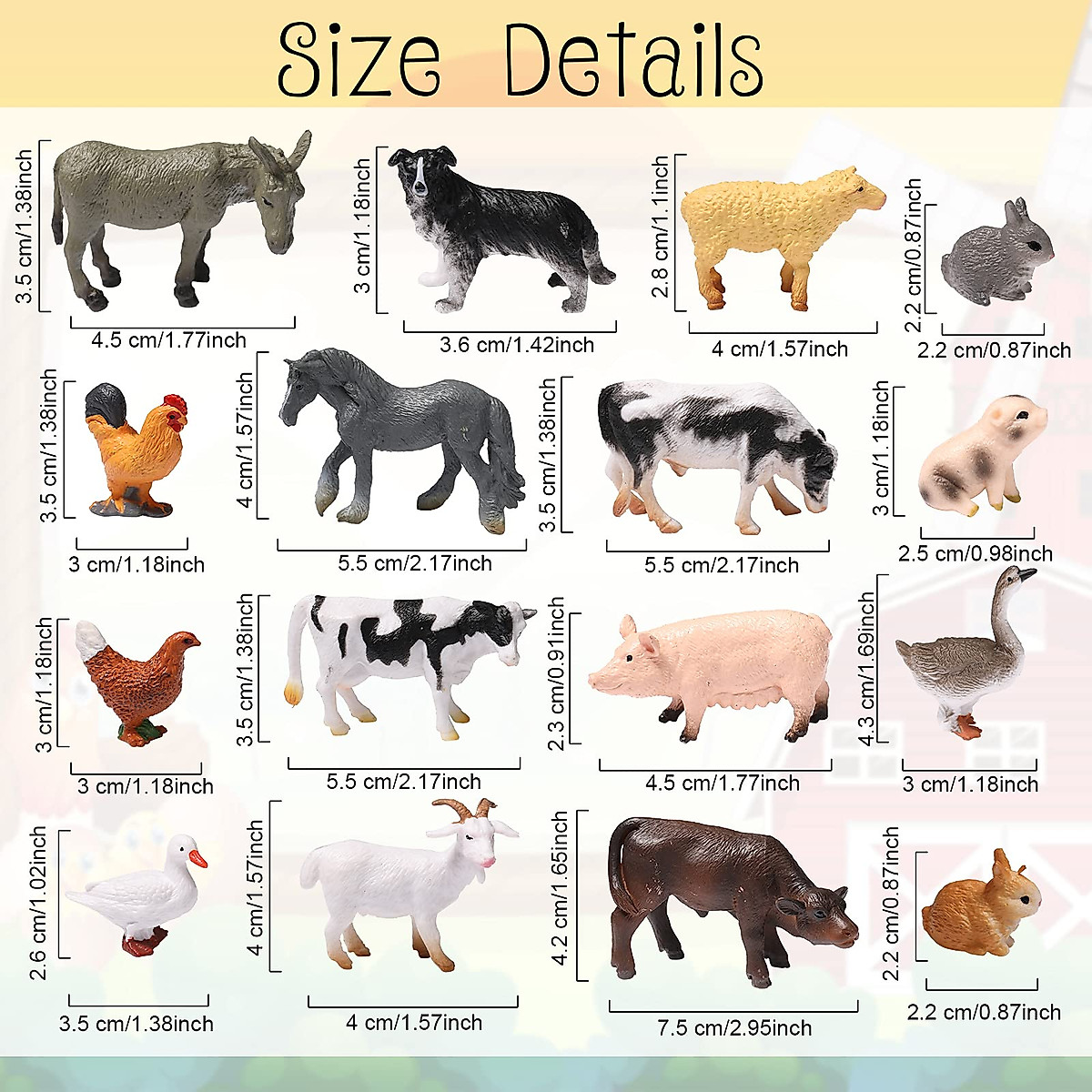 16 Pcs Mini Farm Animal Toys Realistic Plastic Kids Animal Figurines Playset for Kids Birthday Cake Topper Easter Egg Fillers Animal Theme Toys