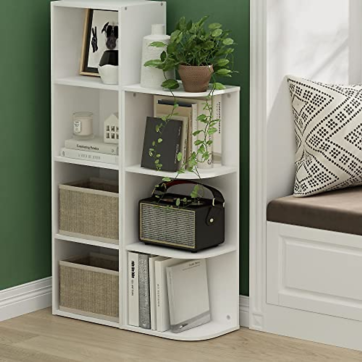 Furinno Pasir 3-Tier Corner Open Shelf Bookcase, White