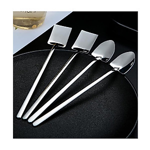Fruit Dessert Shovel Spoons Set 4PCS, 6.8 inch Stainless Steel Mixed Dinner Teaspoon Spoons for Dessert Coffee Tea Ice Cream Fruit Cake for Home Kitchen Restaurant