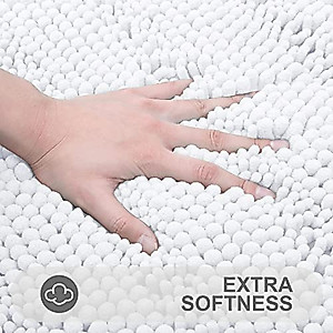 Grandaily Chenille Striped Bathroom Rug Mat, Extra Thick and Absorbent Bath Rugs, Non-Slip Soft Plush Shaggy Bath Carpet, Machine Wash Dry, Bath Mats for Tub, Shower and Bath Room, 24x16, White